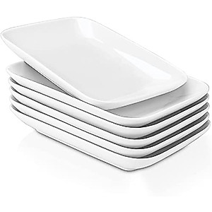 DELLING 8 Inch Rectangular Salad Plates/Appetizer Plates Set, Porcelain Dessert Plates, Small Serving Plates for Salad, Appetizer and More - Microwave, Oven, and Dishwasher Safe - Set of 6, White