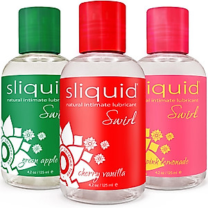 Sliquid Swirl Flavored Lube Variety Pack - Cherry Vanilla, Green Apple Tart, and Pink Lemonade Water-Based Lube, Gift Ideas for Women/Men/Couples, Flavored Lubricant, 4.2 Oz Ea (3 Piece Set)