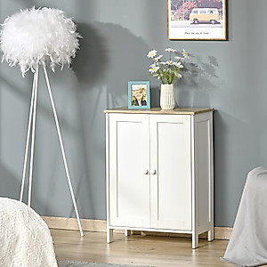 HOMCOM Storage Cabinet, Double Door Cupboard with 2 Adjustable Shelves, for Living Room, Bedroom, or Hallway, White