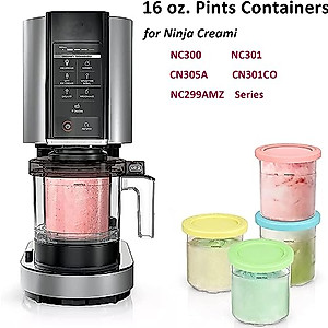 EVANEM 2/4/6PCS Creami Pints and Lids, for Ninja Pints with Lids,16 OZ Ice Cream Pint Cooler Airtight,Reusable for NC301 NC300 NC299AM Series Ice Cream Maker,Pink+Gray-6PCS