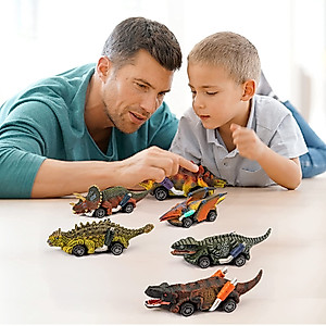 Kizmyee Dinosaur Toy Pull Back Cars, 6 Pack Dino Toys for 6 Year Old Boys and Toddlers, Boy Toys Age 6 and Up, Pull Back Toy Cars