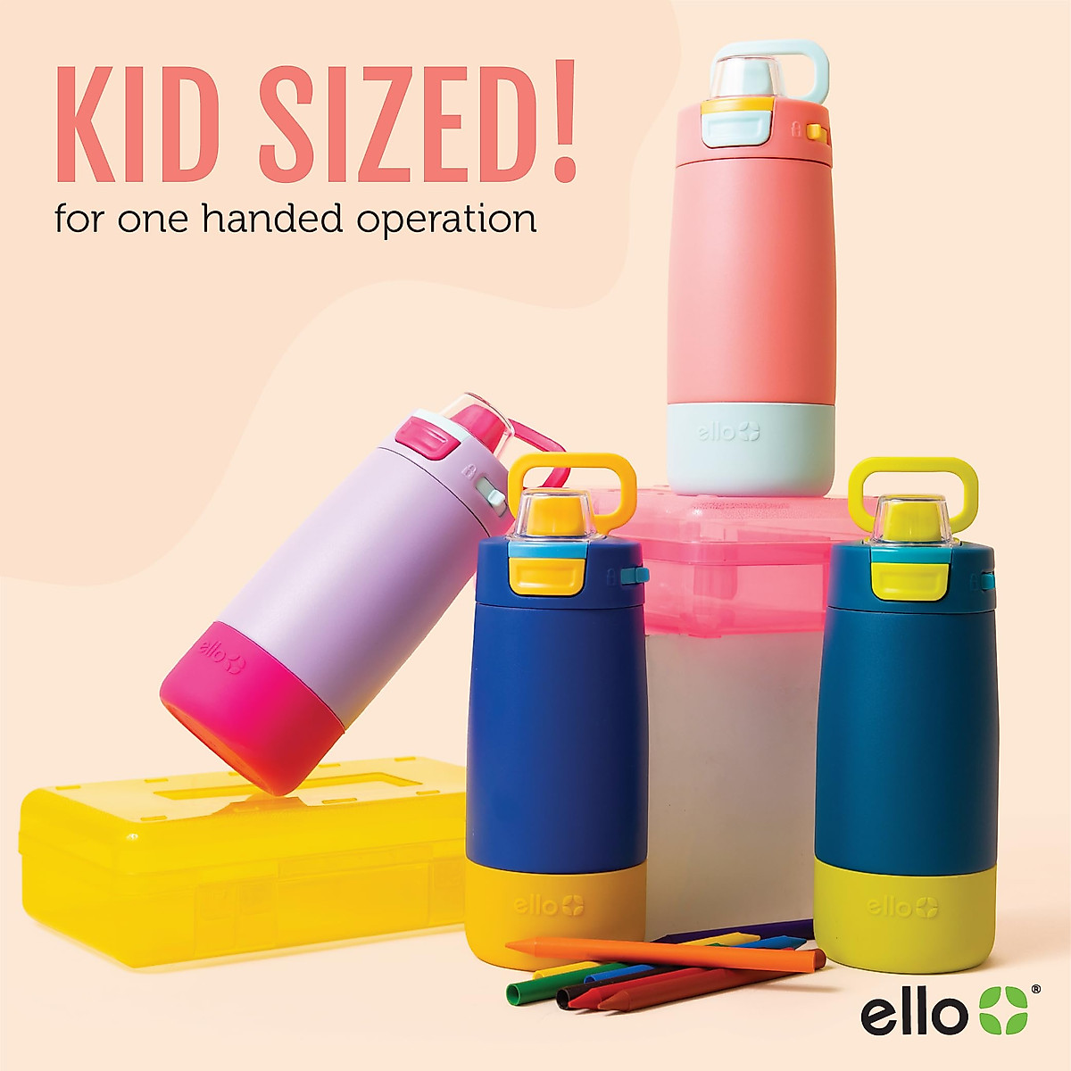 Ello Kids Colby 12oz Stainless Steel Insulated Water Bottle with Straw and Built-In Silicone Coaster (Lilac/Pink)