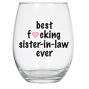 Laguna Design Co. Best Fucking Sister in Law Ever Wine Glass, 21 Oz, Sister in Law Gift, Sister in Law Wine Glass Black and Pink