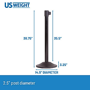 US Weight Black Heavy Duty Premium Steel Stanchion with Black 7.5-Foot Retractable Belt, 2 pack