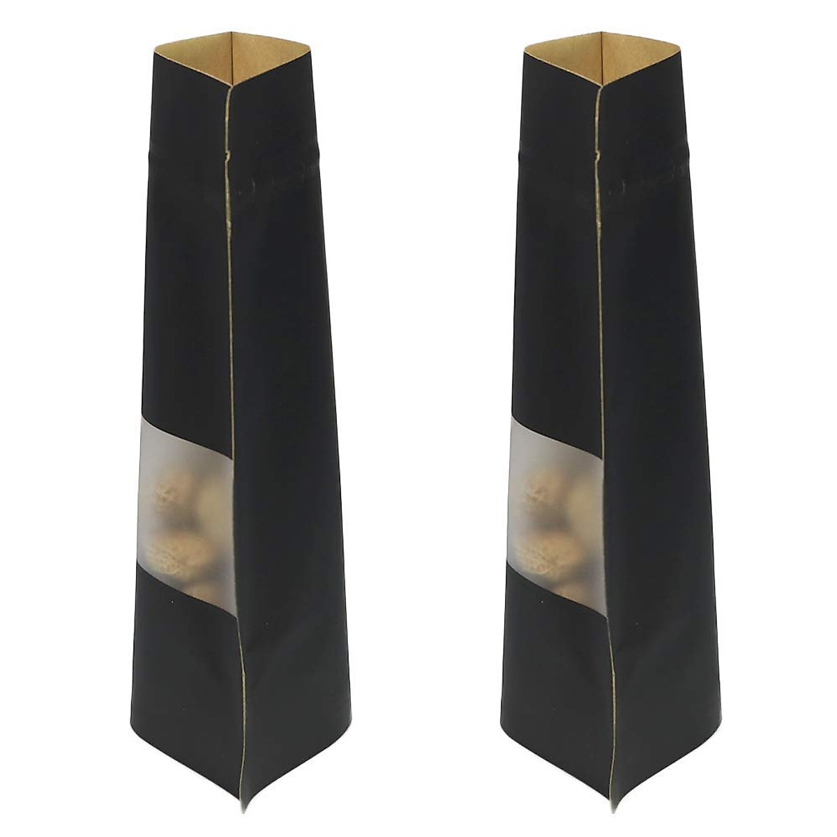 Pack of 100 Kraft Paper Translucent Window Resealable Stand-Up Food-Safe Organization Storage Zip Top Bag (Black, 4 x 6 in)