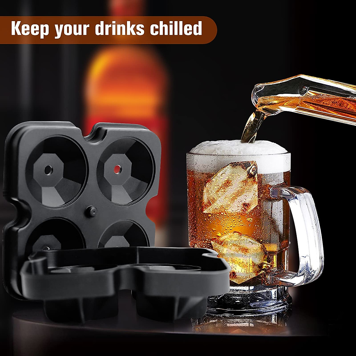 Ice Cube Trays (Set of 2),Diamond-Shape Ice Cube Maker with Lids, Diamond-Shape Ice Cube Molds for Whiskey Cocktails & Bourbon,Reusable BPA Free Stackable Flexible Ice Molds with Funnel