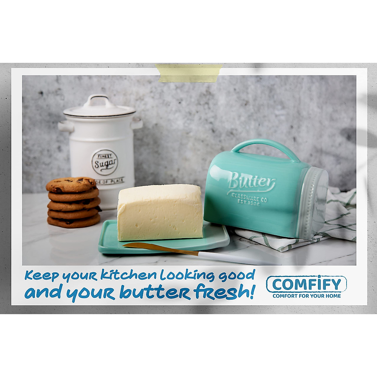 Comfify Bundle - Mason Jar Butter Holder, 10pcs Ceramic Kitchenware Set