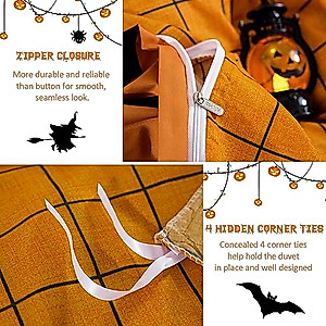 Xruibed Halloween Duvet Cover Set Twin - Pumpkin Bat Orange Bedding With Pillowcase, Horror Comforter Cover for Kids Teens, 2 Pieces, 68"x 86"