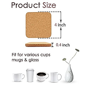 Cork Coasters for Drinks, 8 Pcs Square Extra Thick Absorbent Cork Coaster Sets, Round Edge Drink Coaster, Cup Coasters for Kinds of Cups, Housewarming Gifts, Home Decor, 4 x 4 Inches