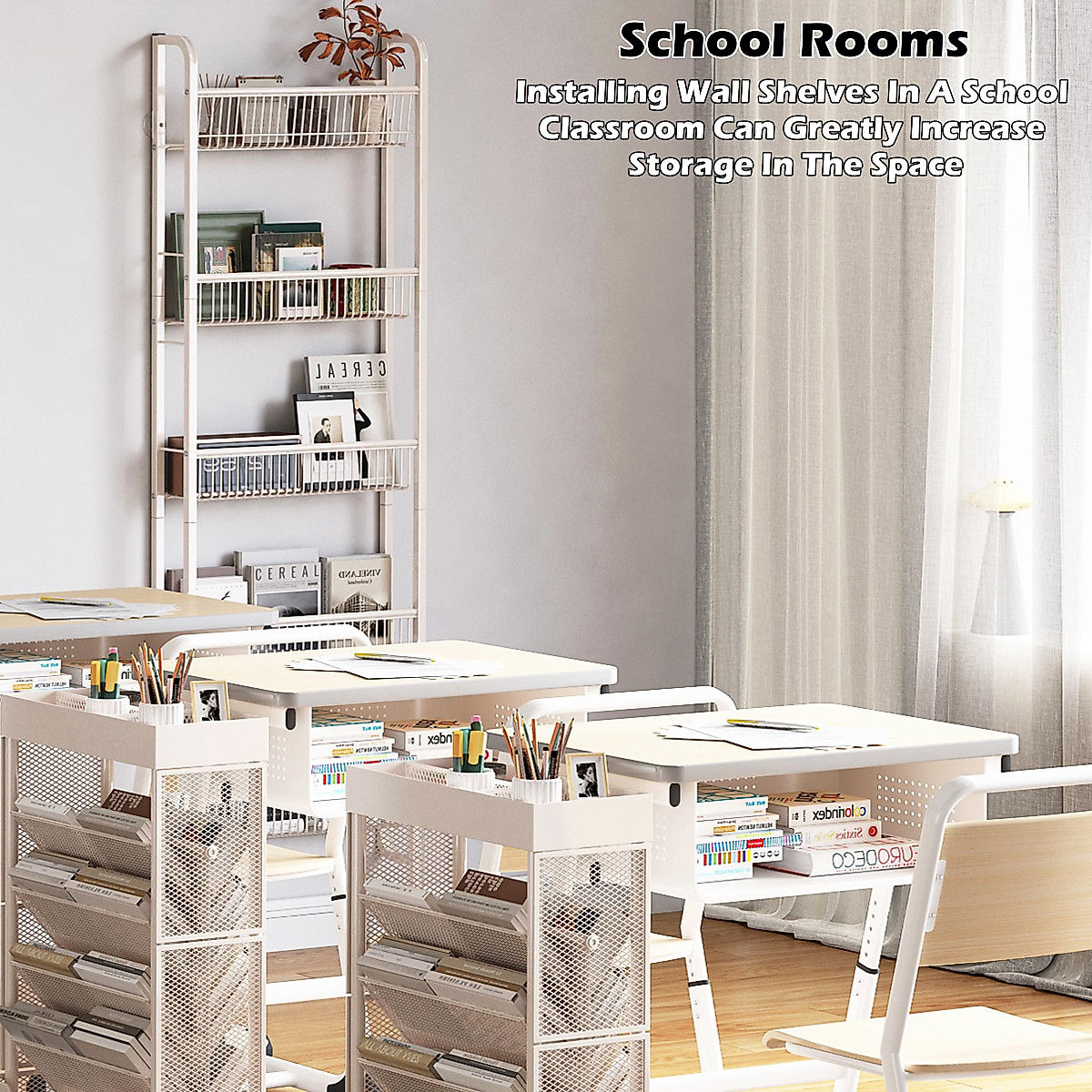 COVAODQ Narrow Bookshelves Behind The Door for Kids,Wall Mount 5 Tiers Narrow Bookshelf Book Shelf for Bedroom, Living Room Schools