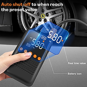 Electric Tire Inflator Portable Air Compressor - Cordless Air Pump for Car Tires Bike Tires - Bicycle Pump with Air Pressure Gauge