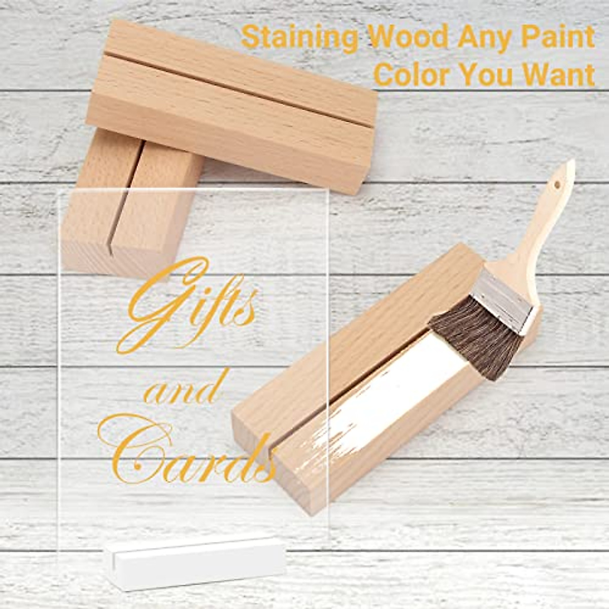 TLunlove Clear Acrylic Sheet with Wood Stand, 8 x 10 inch, 5 Pack Acrylic Wedding Signs Blank with Holder, DIY Acrylic Table Signs, Scratch Resistant, Smooth Edges