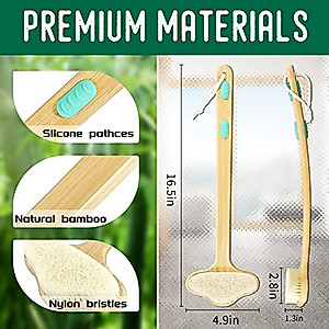 Shower Brush,NURENDER Longer Handle(16.5inch) Bath Shower Brush,Back Scrubber for Shower,Natural Bamboo Shower Brush for Elder,Pregnant,Over-Weight.