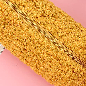 Faux Lambswool Pencil Case Student Zipper Plush Pencil Pouch for School Office Supplies, Solid Color Simple Pencil Case, High Capacity Portable INS Cosmetic Travel Zipper Bag 5 Colors Coffee