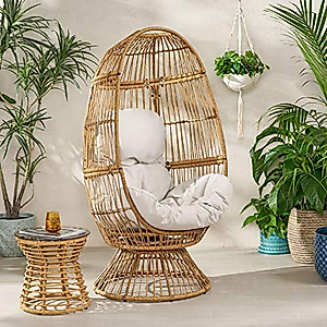 Christopher Knight Home Ellen Outdoor Wicker Swivel Egg Chair with Cushion, Light Brown, Beige