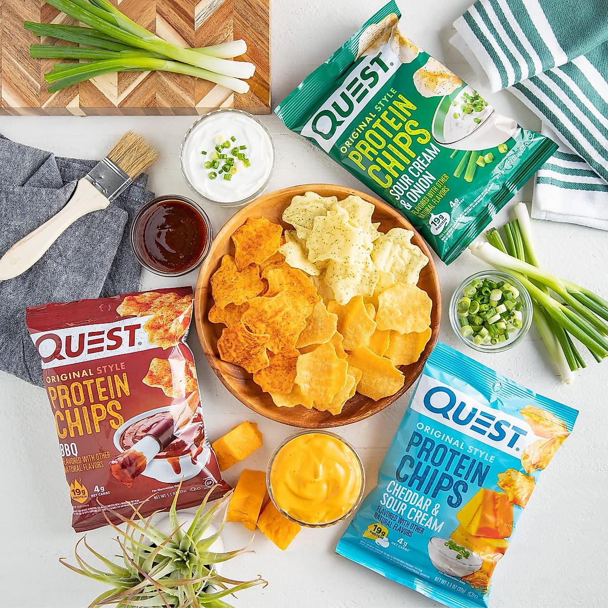 Quest Nutrition Protein Chips Variety Pack, BBQ, Cheddar & Sour Cream, Sour Cream & Onion, High Protein, Low Carb, 1.1 oz (Pack of 12)