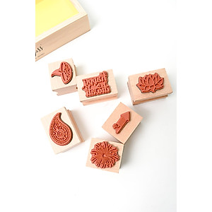 Diwali Wooden Stamp Set – Ideal Gift for Diwali, Arts & Crafts Enthusiasts, and Celebrations - Perfect for Rangoli, DIY Crafts, Card Making & Festive Decorations