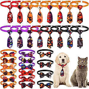 32 Pieces Halloween Dog Tie and Bowtie Collars Set Includes 16 Dog Neckties and 16 Dog Bow Tie Adjustable Dog Costume Neckties and Bow Tiespet Collars Dog Bow Tie for Small Medium Large Dog Cat Pet