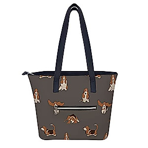 Basset Hound Dog Women's Fashion Tote Handbags Leather Shoulder Bag Purse, rest, White-style21, 29x34x14cm