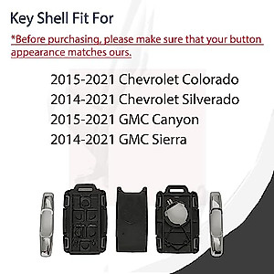 Key Fob Shell Case Replacement Fits for Chevy Silverado Colorado GMC Canyon Sierra 2014 2015 2016 2017 2018 2019 2020 2021 Keyless Entry Remote Control 4 Button Pad Outer Cover M3N-32337100