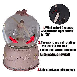Singeek Swan Lake Music Box Ballerina Color Changing Lights Handpainted Dancing Ballerina Snow Globe Ballet Recital Gifts for Girls, Daughter, Granddaughter