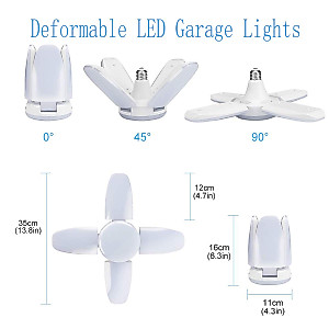 LED Garage Lights 2 Pack, Tribright Garage Ceiling Lighting 6000LM, 60W E26 / E27 Daylight Lamp with 4 Adjustable Panels for Garage, Workshop, Warehouse, Workbench, Barn, Warehouse, Shop, Basement