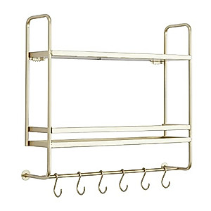 CosmoLiving by Cosmopolitan Metal Rectangle Wall Shelf with Hooks, 20" x 5" x 20", Gold