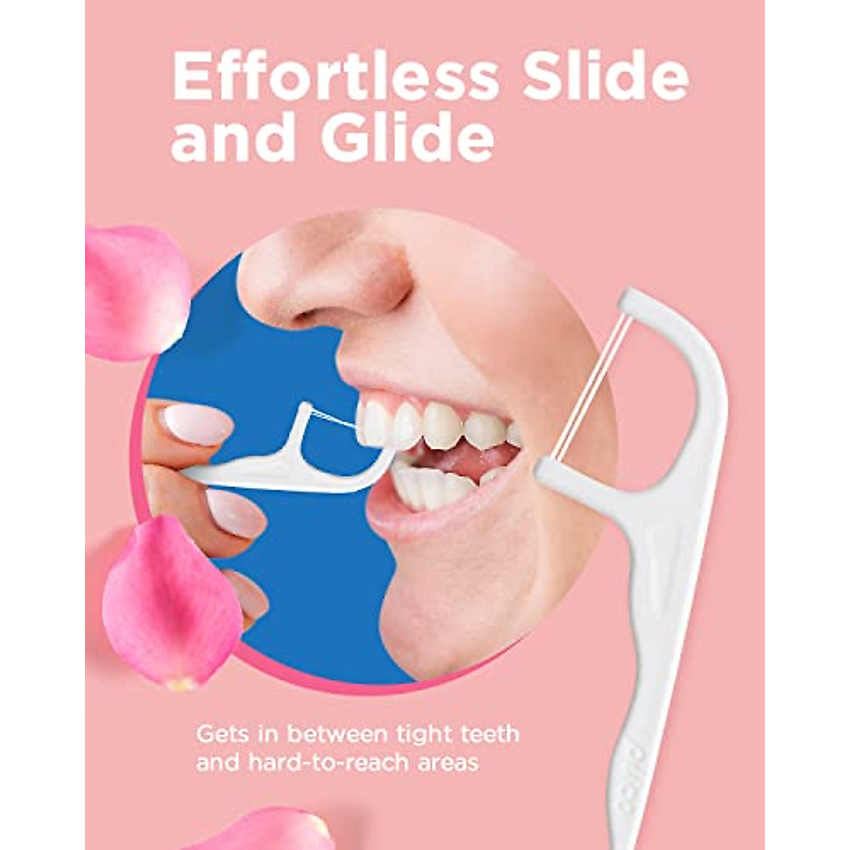 Piico Rose Floss Picks with Xylitol, 100 Counts, Unbreakable and Shred-Resistant Flossers for Adults, Resealable Pack, Long-Lasting Unique Flavored Dental Floss Picks, Doubles as Portable Dental Picks