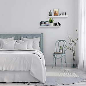 Meangood Floating Shelves Wall Mounted Set of 2, 17 inch Natural Bamboo Wood Wall Storage Shelves for Bedroom,Living Room,Bathroom, Kitchen White