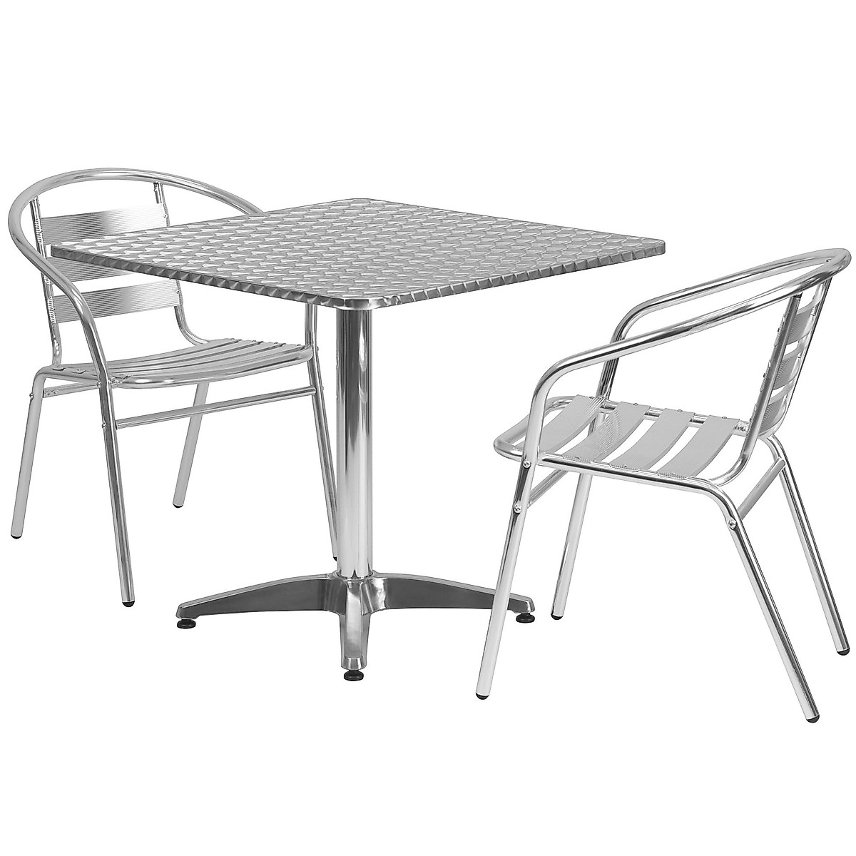 Flash Furniture Lila 31.5'' Square Aluminum Indoor-Outdoor Table Set with 2 Slat Back Chairs
