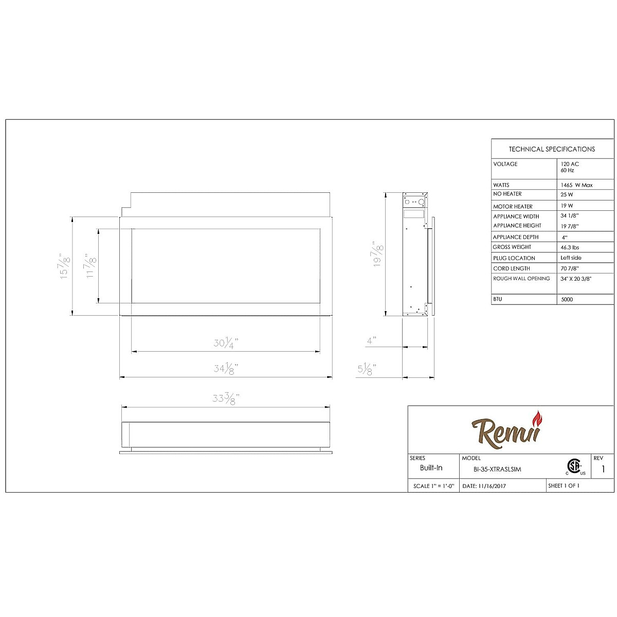Remii Extra Slim Indoor/Outdoor Built-in Electric Fireplace - 35"
