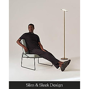 Brightech Sky LED Floor lamp for Living Rooms & Offices -Torchiere Super Bright , Dimmable, Tall Standing Lamp for Bedroom Reading - Gold Brass