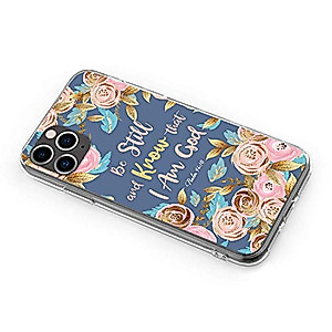 Melyaxu Bible Quote Case for iPhone 12 / iPhone 12 Pro, Be Still and Know That I am God - Psalm 46:10 Phone Case, Watercolor Floral Soft TPU Slim Bumper Girls Protective Cover Design