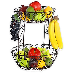 Simple Houseware 2-Tier Countertop Fruit Basket Bowl Storage, Bronze