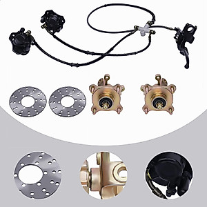 Front Brake Disc Rotor Kit Assmbly, ATV Front Wheel Rim Hub Steering Knuckle Brake Disc Caliper for Go Kart Buggy ATV Quad 125/150/200/250CC