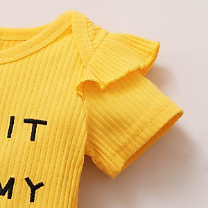 MIEKISA Newborn Baby Girls Three-piece Suit T Shirt Rompers Pants Headband Infant Outfit Clothing Sets Bodysuit (Yellow, 3 Months)