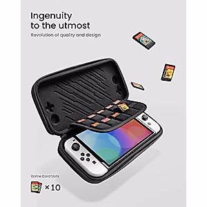 tomtoc Slim Carrying Case for Nintendo Switch / OLED Model, Protective Switch Sleeve with 10 Game Cartridges, Hard Portable Travel Carry Case, with Original Patent and Military Grade Protection, Black