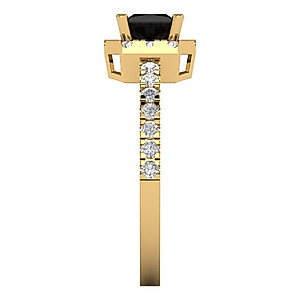 1.37ct Princess Cut Solitaire with accent Natural Black Onyx designer Modern Statement Ring Solid 14k Yellow Gold Size 9