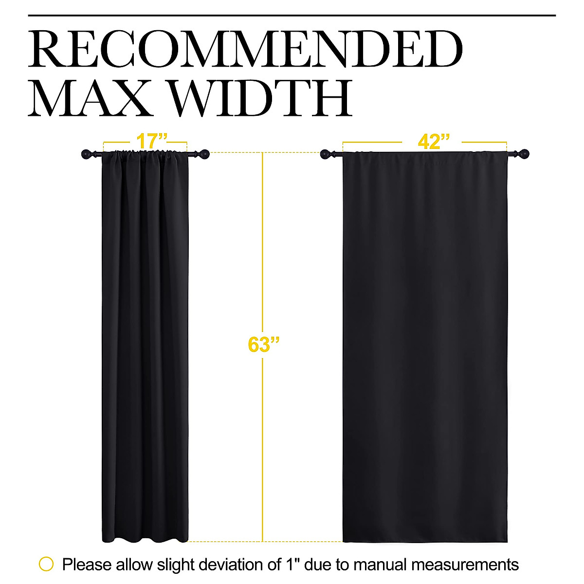 NICETOWN Black Blackout Curtain Blinds - Solid Thermal Insulated Window Treatment Blackout Drapes/Draperies for Bedroom (2 Panels, 42 inches Wide by 63 inches Long, Black)