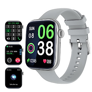 CHOKOVIE Smart Watch for Men Women, 1.8" Full Touch Screen Call/Receiver Dial Fitness Watch Heart Rate, Blood Oxygen,Sleep Monitor, Activity Tracker with Pedometer Stopwatch Smartwatch, Silver