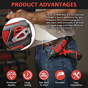 Belt Clips for Milwaukee, 4pcs 42-70-0490 Drill Tool Clips Hook Kit with Screws for Milwaukee Hex Screwdrive, Drill Driver, 12 Volt Power Tools