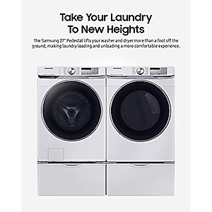 SAMSUNG 27-Inch Washer Dryer Pedestal Stand w/ Pull Out Laundry Storage Drawer, Stainless Steel, WE402NW/A3, White