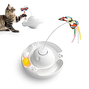 Potaroma Cat Toys Tumbler Smart Interactive Electronic Kitten Toy, Fluttering Butterfly, Bell Track Balls, Indoor Exercise Cat Kicker, 3 AA Batteries Required (Bright White)