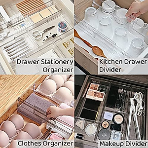 4 PCS Transparent Drawer Divider Organizers,Expandable 11-19" Dresser Drawer Dividers Clear Black to Organize Makeup,Clothes and Underwear, Plastic Drawer Organizer Adjustable Kitchen Drawer Dividers