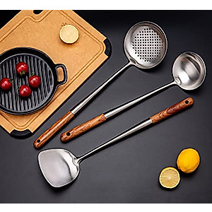 Wok spatula and ladle,Skimmer Ladle Tool Set, 17inches spatula for wok, 304 Stainless Steel wok spatula.