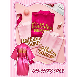 Jecery 7 Pcs Birthday Squad Robe Birthday Princess Robe Spa Party Supplies Unicorn Slumber Pajamas for Girls(Rose Red, Size 8)