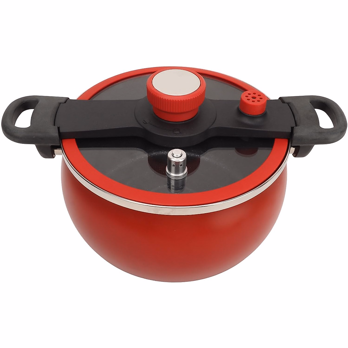 7L Pressure Cooking Pot Anti Stick Heat Resistant Pressure Cooker Binaural Clip Quick Cooking Pot with Visual Pot Lid for Induction, Gas Stove, Electric Stove (Red)