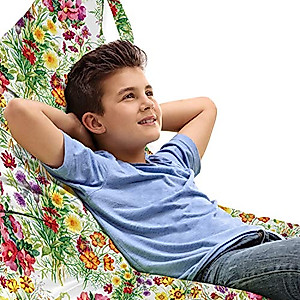 Lunarable Flower Lounger Chair Bag, Floral Design Garden Like Romantic Theme Image with Leaves Rose Blooms Daisies Image, High Capacity Storage with Handle Container, Lounger Size, Multicolor