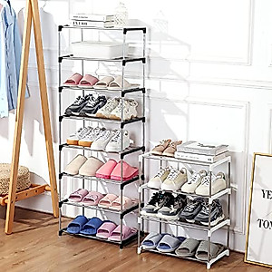 Fouews Small Shoe Rack, Narrow Stackable Shoe Shelf Organizer for Entryway, Doorway and Bedroom Closet (3-Tier, Black)