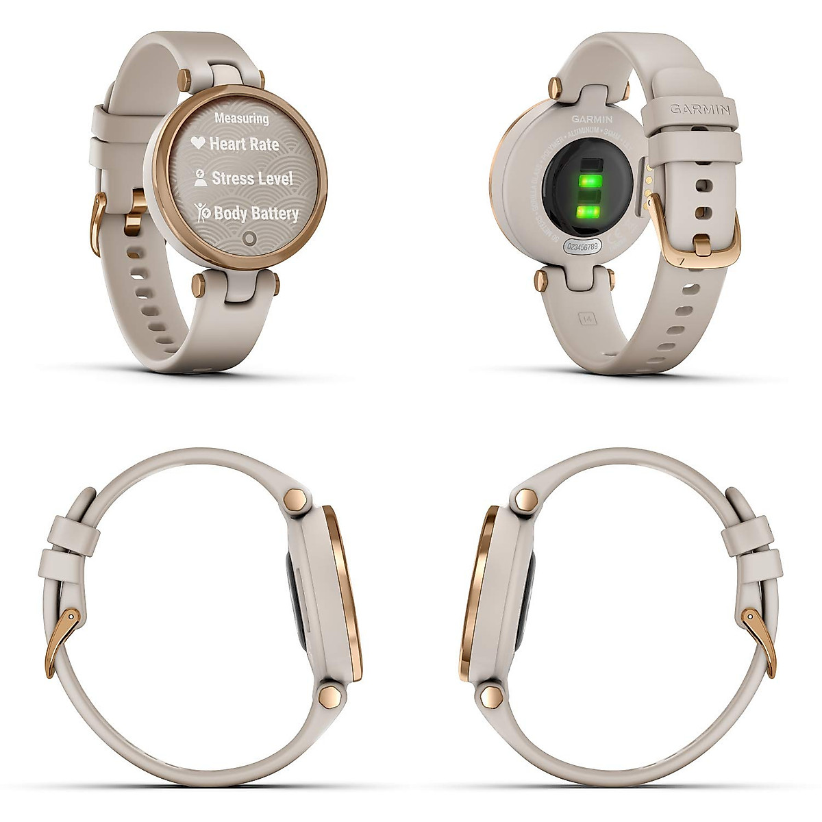 Wearable4U Garmin Lily Women’s Fitness Sport Smartwatch Power Pack Bundle (Rose Gold Bezel with Light Sand Silicone Band), Gift for Mom